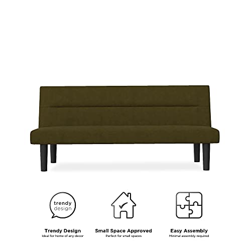 DHP Elm Convertible Living Room Sofa Bed and Couch Linen Futon, Green