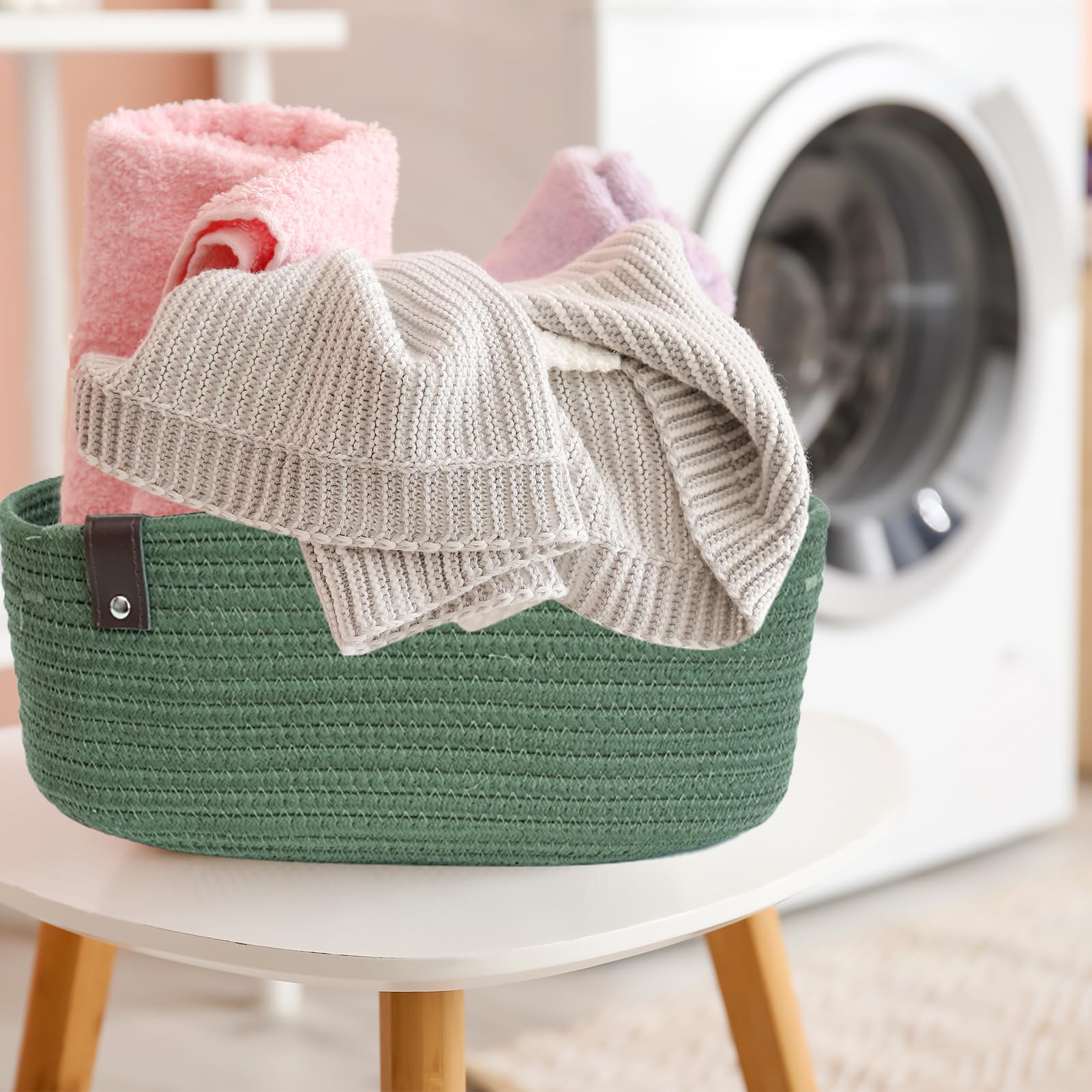 DUOER Woven Storage Basket-Small Baskets for Organizing Cotton Rope Storage Baskets for Shelves Dog Toy Basket Bin-Green (C3-001)