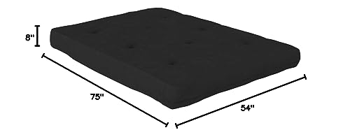 DHP Eve 8 Inch Thermobonded High Density Polyester Fill Futon Mattress, 8 in, Black