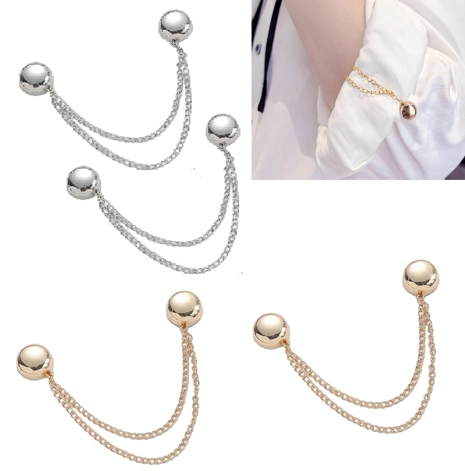 Multi-Function Magnetic Clothing Clips, 2024 New Magnetic Clothing Clips with Chain, Magnetic Strength Buttons Clips (4 PCS/2 Gold + 2 Gray)