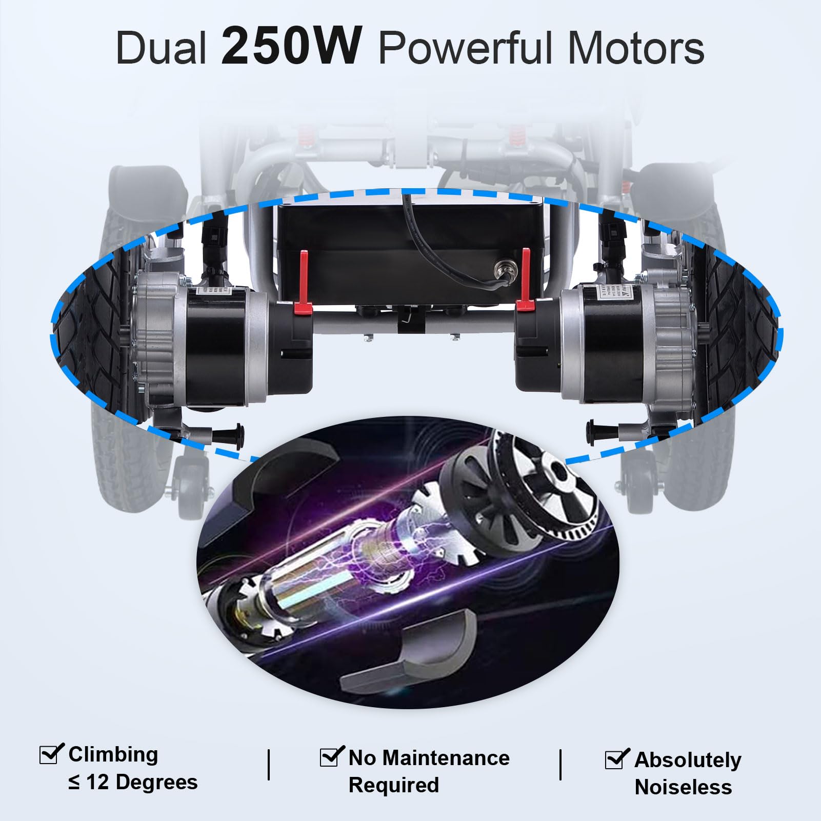 Electric Wheelchair 2024 New Update Folding Power Mobility Wheelchair Weight 64 lbs with 12" Solid Rear Tires More Stable