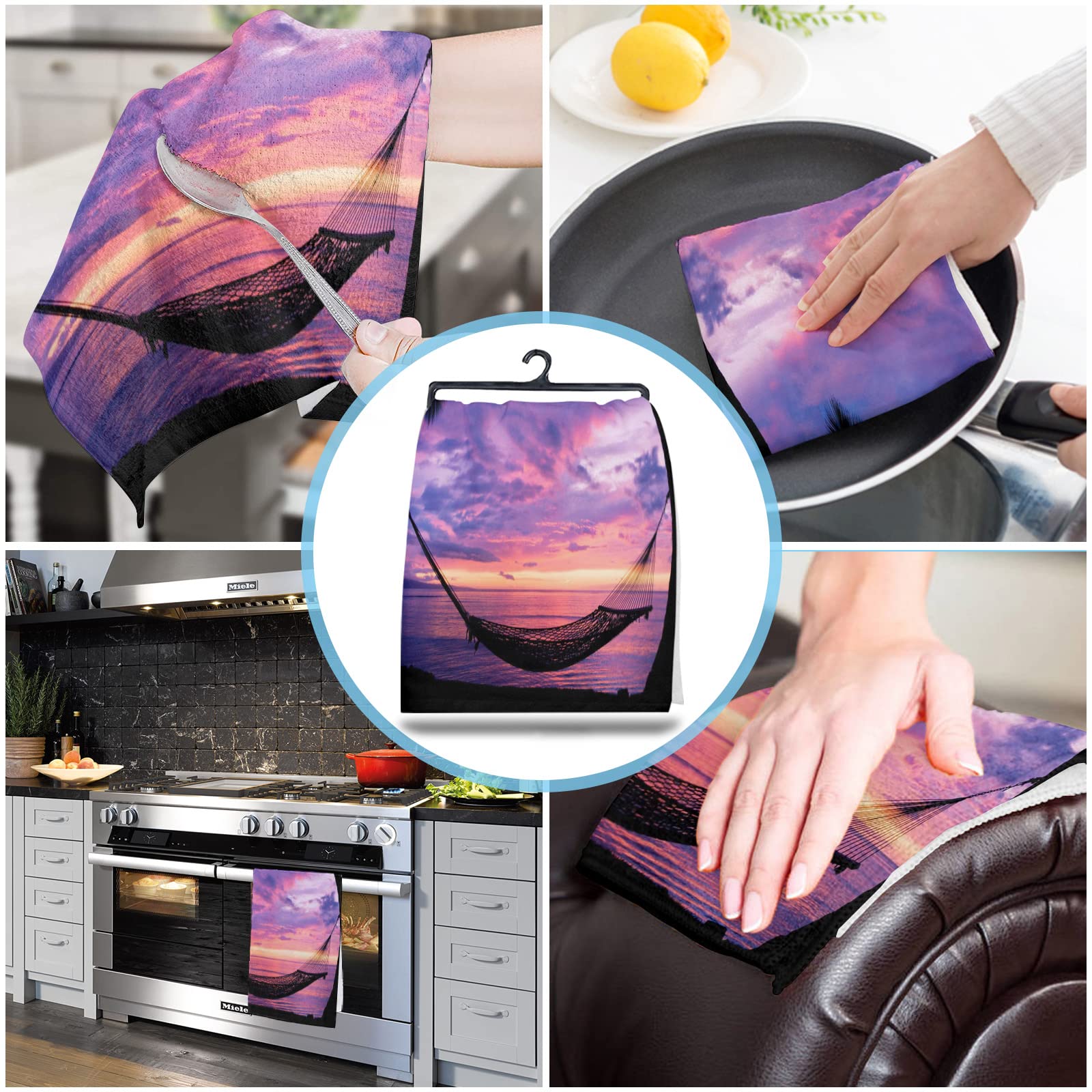 DuoPhi Kitchen Towels Set Beach Scene Sunset Dish Towel Tropical Palm Tree Hand Towel 2 Pack Absorbent Soft Cotton Dishcloths Bar Towels & Tea Towels