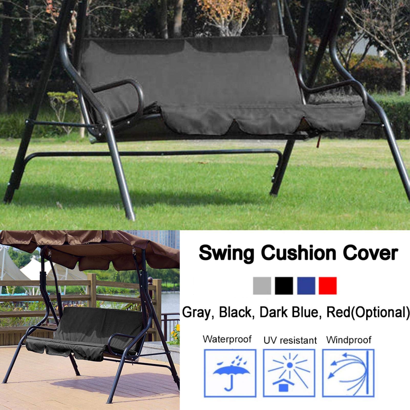 Outdoor Swing 3 Seater Swing Chair Waterproof Swing Seat Pads Replacement for Patio Garden Yard(Black).