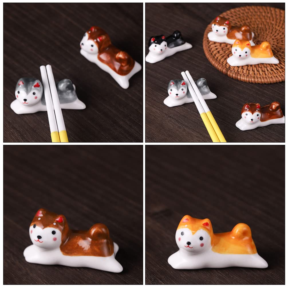 Hemoton 4pcs Shiba Inu Chopstick Rest Rest Chopsticks Spoon and Chopstick Rest Ceramic Dog Korean Chopstick Rest Vintage Spoon Rest Spoon Holder Silverware Ceramics Old Fashioned