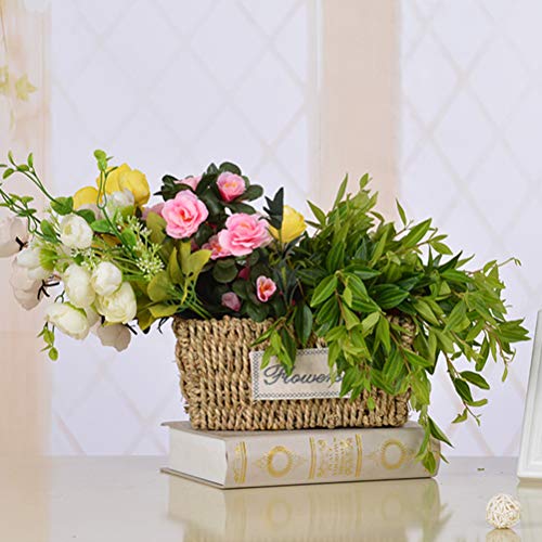 Hemoton Woven Hamper Basket with Handles Wicker Seagrass Belly Basket Wicker Flower Basket with Handle Wicker Hamper Baskets for Gifts Flower Pot Indoor Flower Girl Storage Basket Bamboo