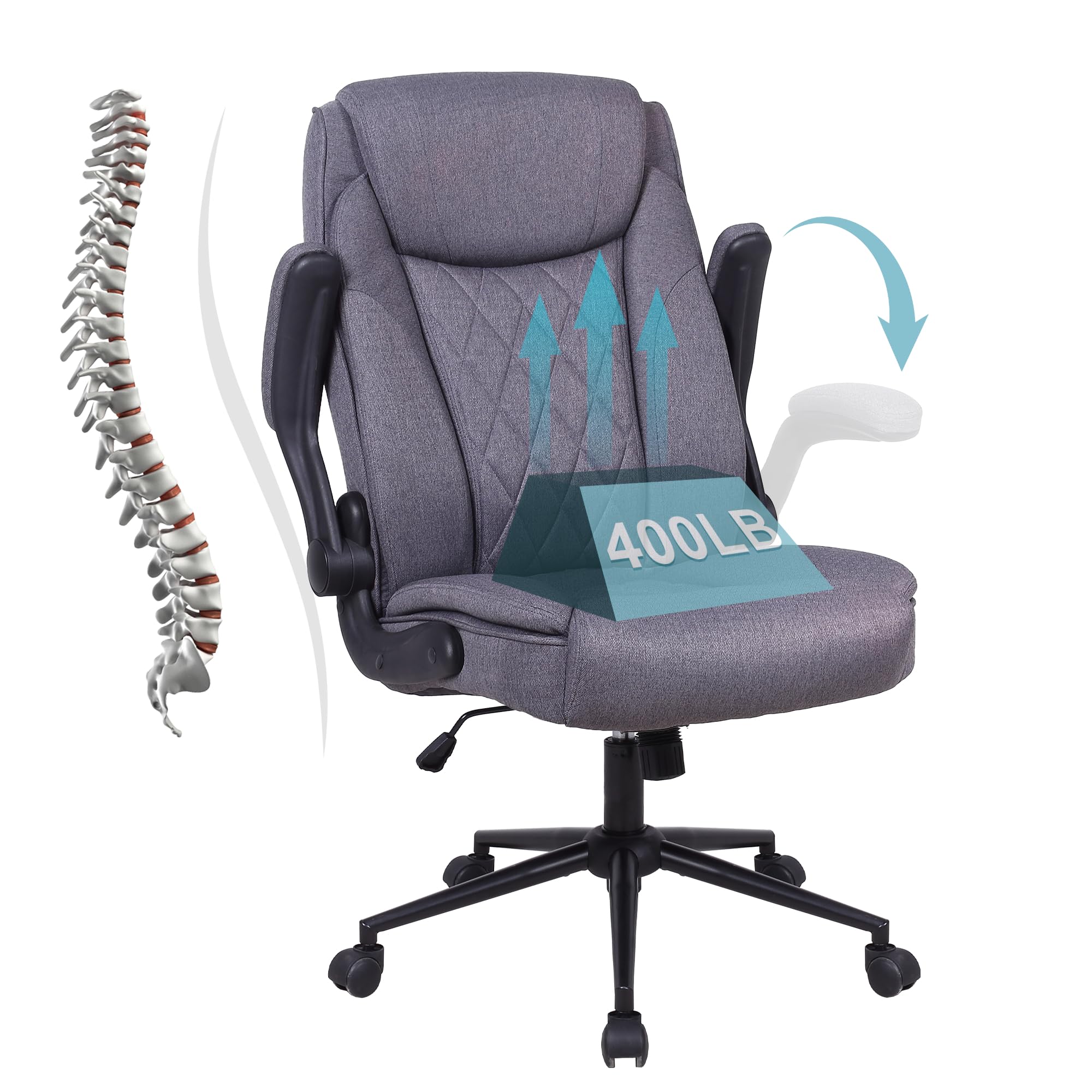 Executive Office Chair, Ergonomic Home Office Desk Chairs, Fabric Computer Chair with Lumbar Support, Flip-up Armrests and Adjustable Height,High Back Work Chair(7022) (7022-A)