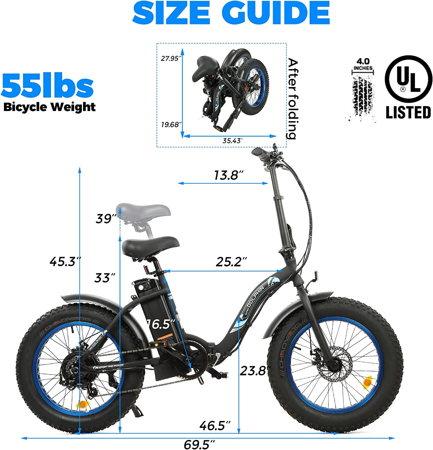 ECOTRIC 20" Folding Electric Bike Ebike 36V/12.5AH Lithium Battery 500W Powerful Rear Motor Step-Through Fat Tire Bicycle 7 Speed Gear (Black/White) 90% Pre-Assembled