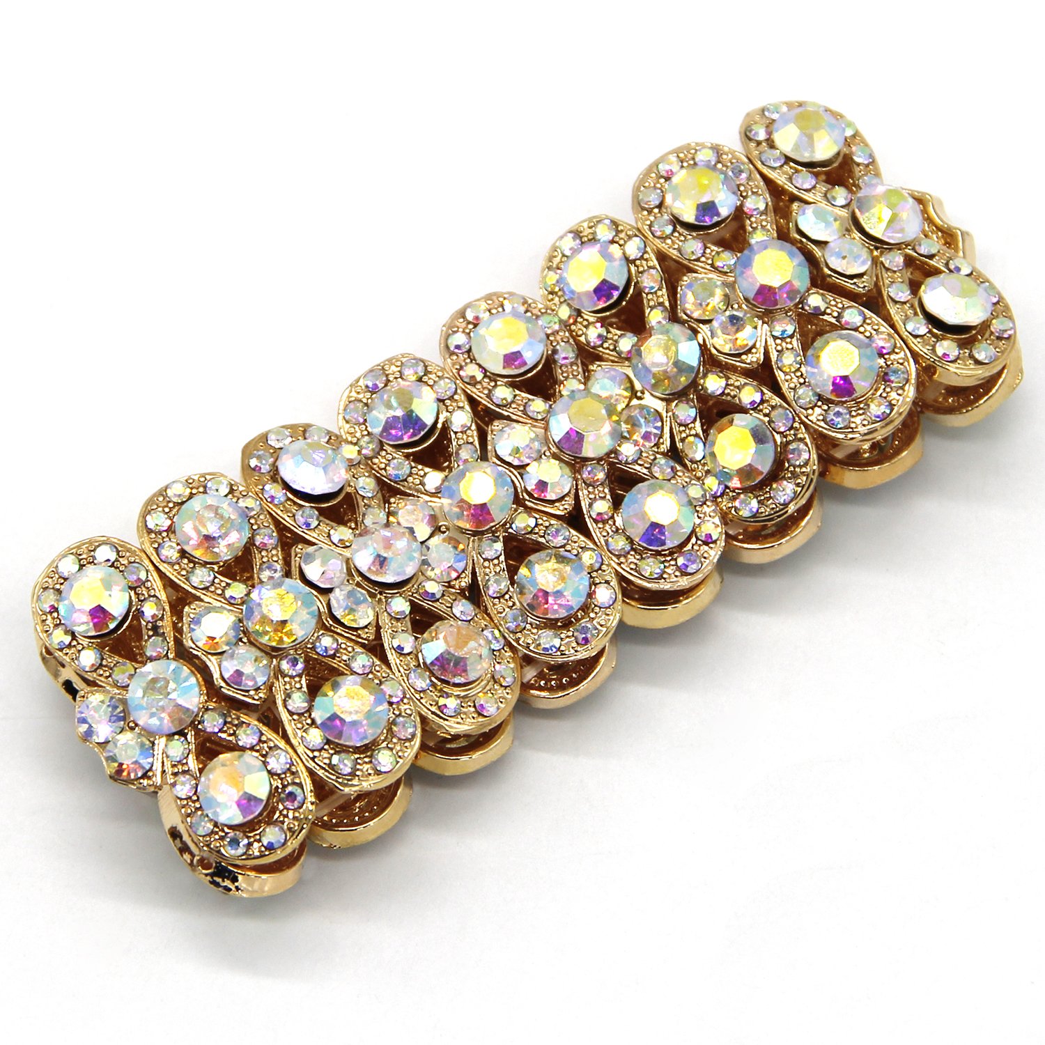 CrazyPiercing Crystal Wedding Bracelet, Gold Tone Stretch Rhinestone Bridal Bracelet, Rhinestone Bangles Statement Wedding Bracelet Jewelry for Women
