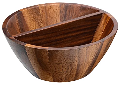 EVERGRO SEQUOIA & CO. Wooden Salad Bowl - Small 9.5” Wood Serving Bowl for Salad, Fruit, or Snack - Acacia divided Wooden Bowls - Wood Salad Bowl for Rustic, Modern Home & Kitchen Counter Décor