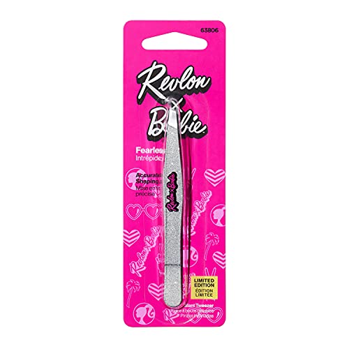 Revlon x Barbie Slant Tip Tweezer, Stainless Steel Hair Removal Makeup Tool (Packaging May Vary)