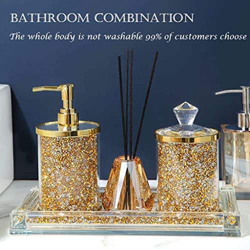Durable Diamond Sparkles Soap Dispenser, Gorgeous Crystal Glass Bathroom Accessories Set for House Decor-Lotion Bottle,Cotton Jar,Tray Replacement