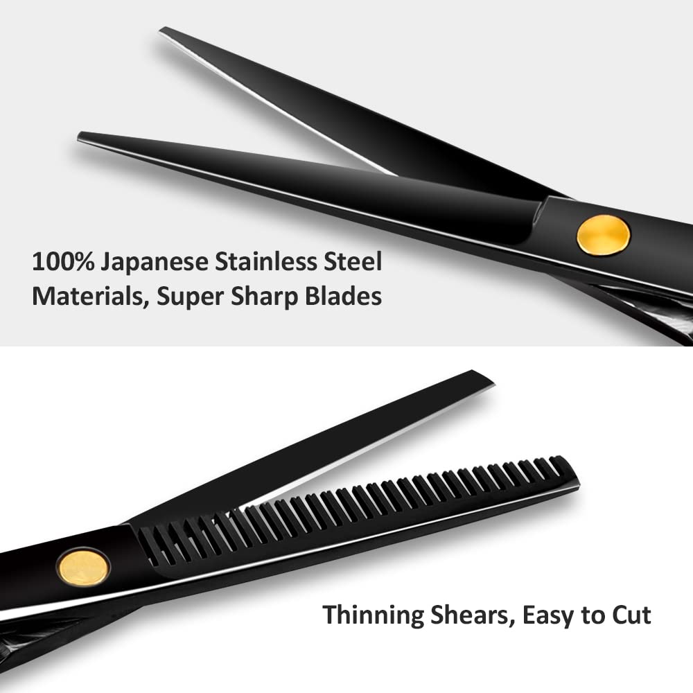 Hair Cutting Scissors Set Professional Hairdressing Scissors Kit with Straight Scissors, Thinning Scissors, Comb, Cape, Hairpin Multi Use Haircut Kit for Barber Salon and Home