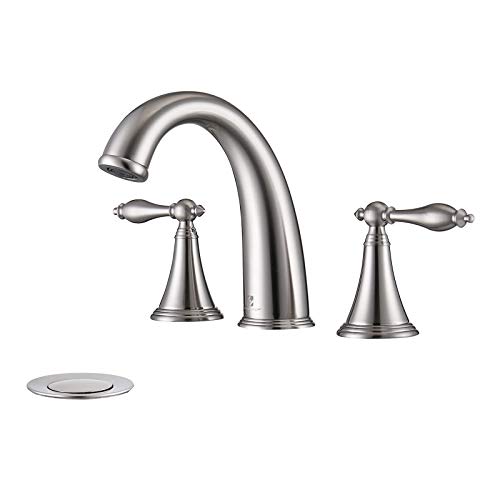 HOMELODY Widespread Bathroom Faucet 8 Inch Lavatory Faucet 2 Handle with Pop Up Drain and Supply Hose, Brushed Nickel