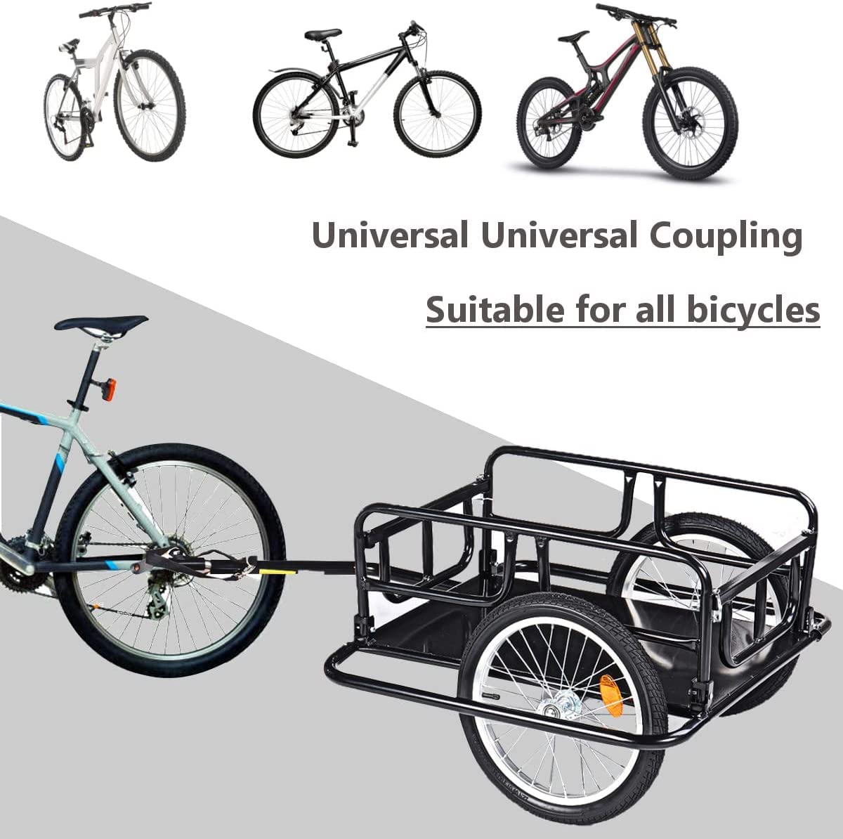 Evcitn Bike Trailer, 16'' Wheels, Foldable Cargo Trailer, 143 lbs Max Load - Black