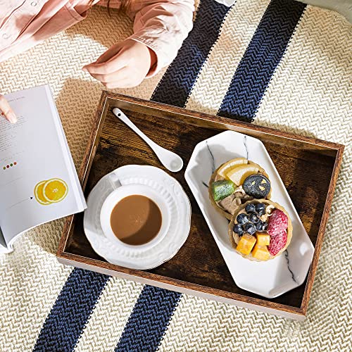 Hanobe Brown Decorative Serving Trays: Rustic Brown Rectangle Tray Decor with Cutout Handles for Coffee Table Ottoman Living Room Kitchen Home Decor, Large