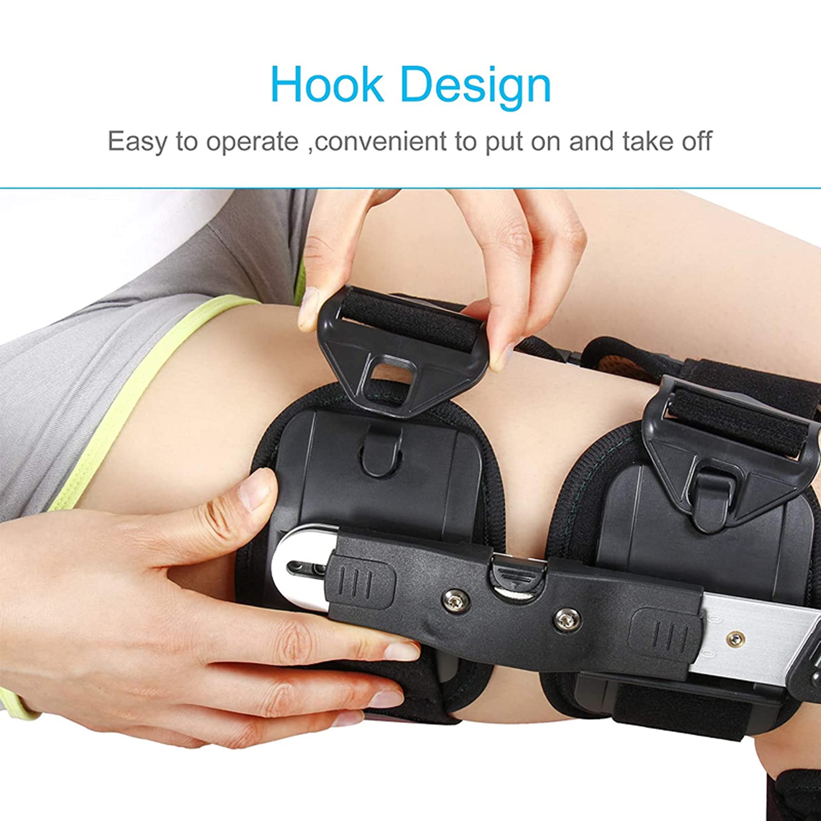 DXDUI Hinged Knee Brace Post Op Leg Orthosis for Recovery Stabilization Injury Adjustable Medical Orthopedic Support Stabilizer Women and Men,L
