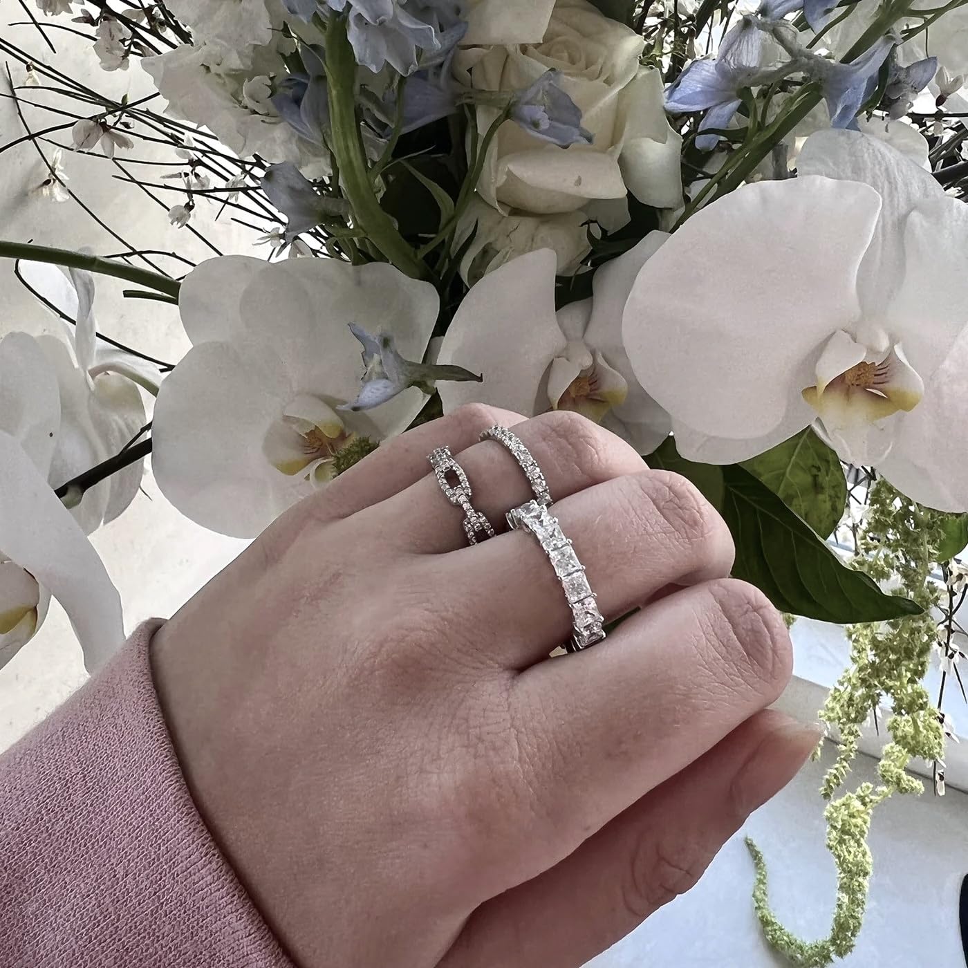 DIAMONBLISS Eternity Ring for Women 925 Sterling Silver Infinity Ring Band | 4.75 Carats Square Princess Cut Cubic Zirconia CZ Simulated Diamond, Size 6