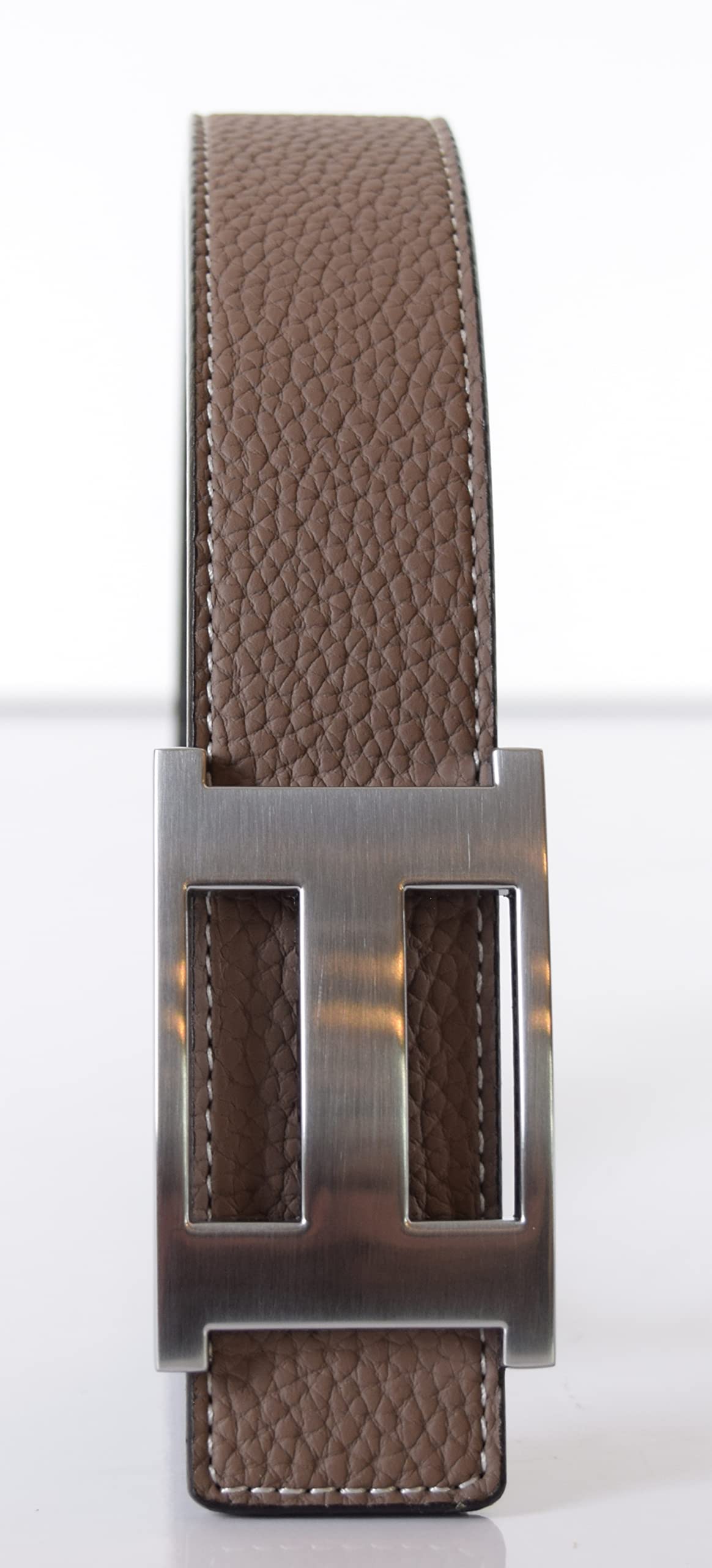 Dinamit Jeans Unisex Genuine Leather Casual Dress Belt with Buckle and Reversible Strap (Available in 2 Sizes) (Crash-Silver, Adjustable from 28" to 35" Waist)