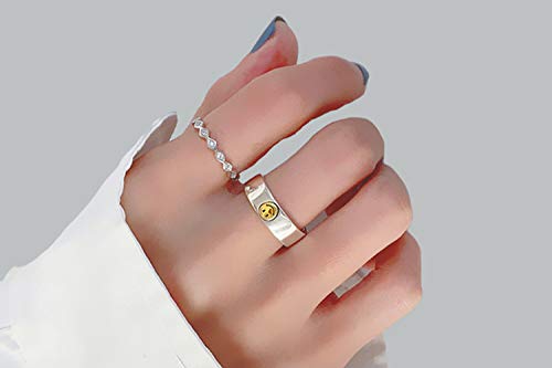 DXZNBEST Women Smiley Face Matching Rings Band Open Smiling Face Rings Statement Asthetic Jewelry Adjustable Bands for Women Men 2PCS
