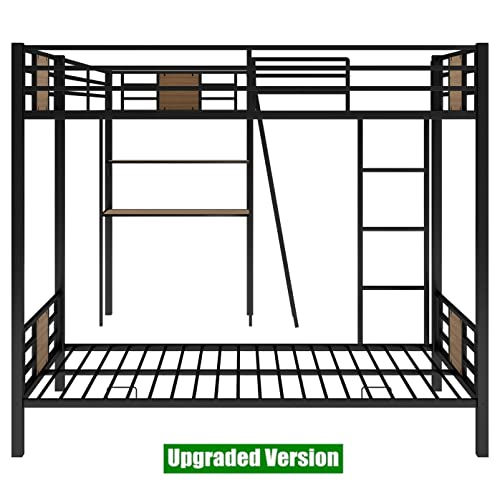 SNIFIT Upgraded Version & Stronger Metal L-Shaped Triple Bunk Bed Twin Over Twin Over Twin with Desk & Storage Shelf & Ladders, Thicken More Stable Black Bunk Bed Twin Size L-Shaped (Faster Assembly)