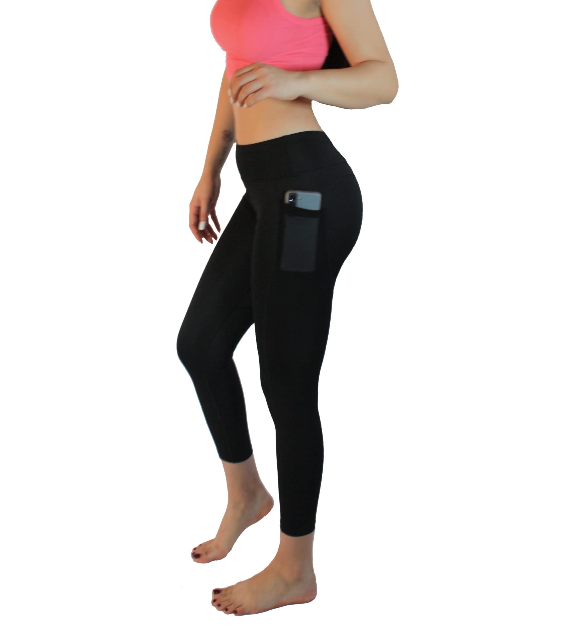 Fit Bree Women 4 Ways Stretch Yoga Pants with Mesh Pockets Workout Running Sport Yoga Leggings - Black - Size S