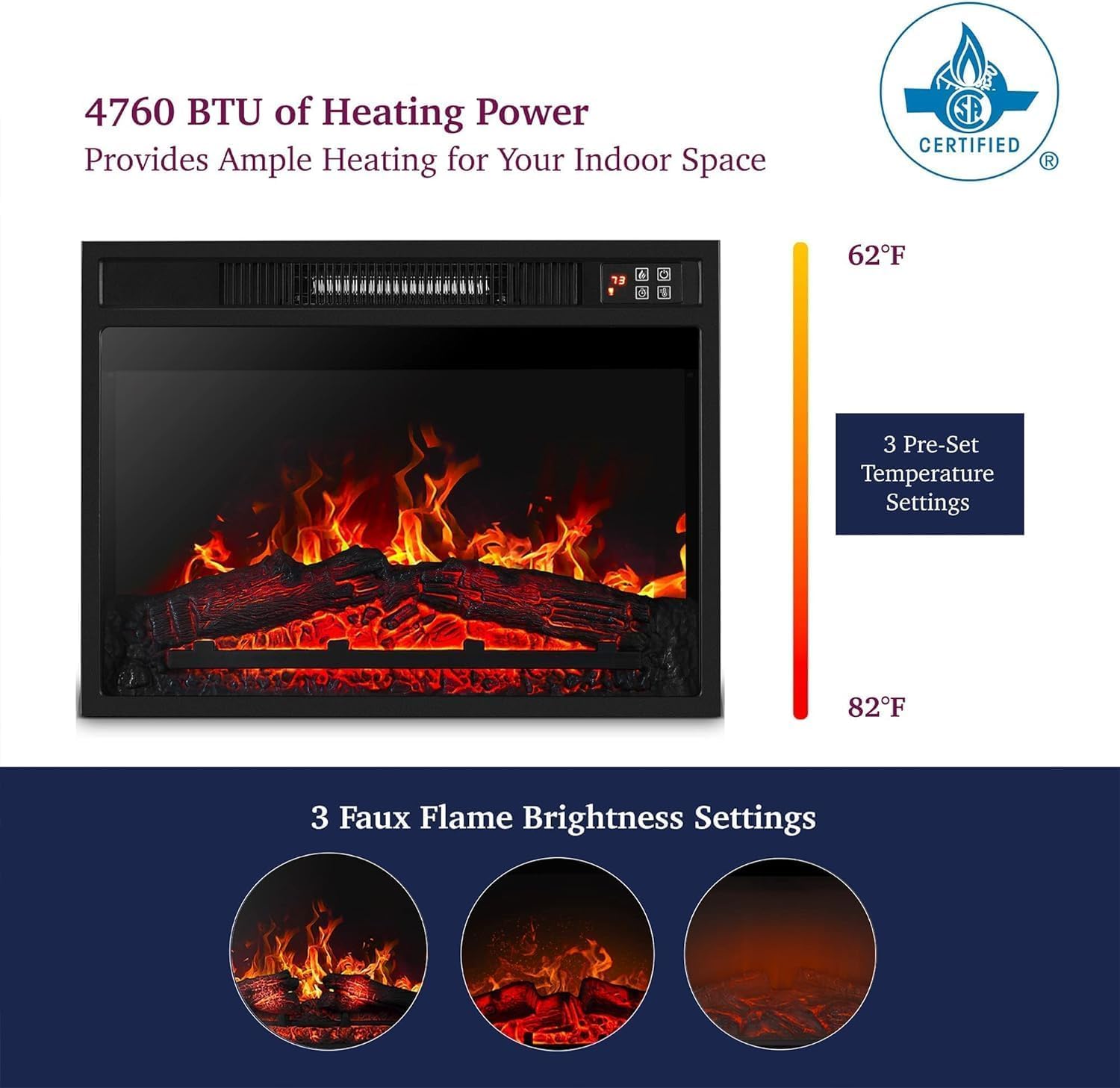 Naice 70" Electric Fireplace with Mantel and Cabinets, Fireplace TV Stand for Living Room Bedroom, Stacked Stone Surround and Remote Control 3D Realistic Flame, White