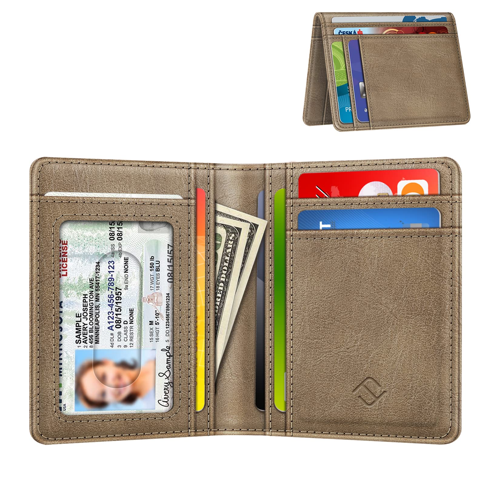 Fintie Bifold Credit Card Holder for Men and Women, Premium PU Leather Slim Minimalist RFID Blocking Card Cases Wallet with ID Window (Khaki)