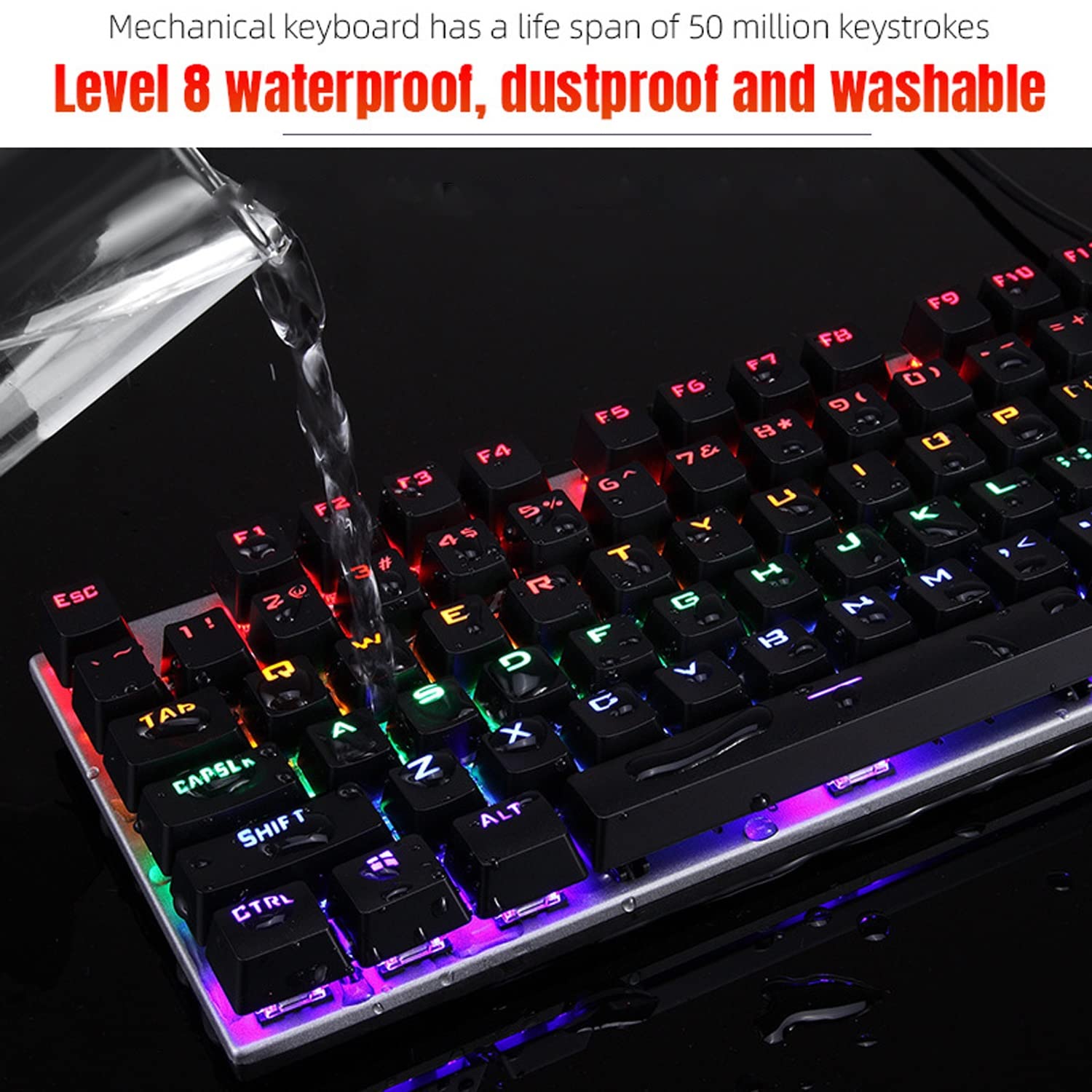 EXHNLE Gaming Keyboard and Mouse Combo, Gaming Keyboard RGB LED Rainbow Backlit, USB Wired Keyboard, for PC Laptop Desktop Gaming and Work (Color : Silver)