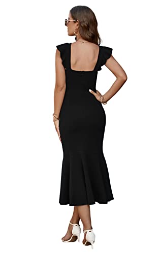 PRETTYGARDEN Womens Elegant Sleeveless Cocktail Dress Ruffle Mermaid Wedding Guest Midi Formal Dresses Black