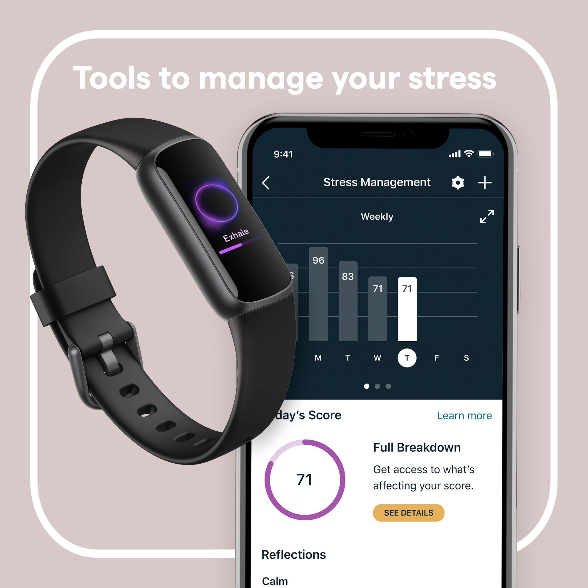 Fitbit Luxe Fitness and Wellness Tracker with Stress Management, Sleep Tracking and 24/7 Heart Rate, Black/Graphite, One Size (S & L Bands Included) (Renewed)