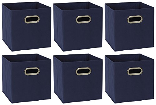 Household Essentials 5 Tier Storage Tower Metal, Grey Shelf β Black Frame, Ashwood & 81-1 Foldable Fabric Storage Bins | Set of 6 Cubby Cubes with Handles | Navy Blue, 6 lbs