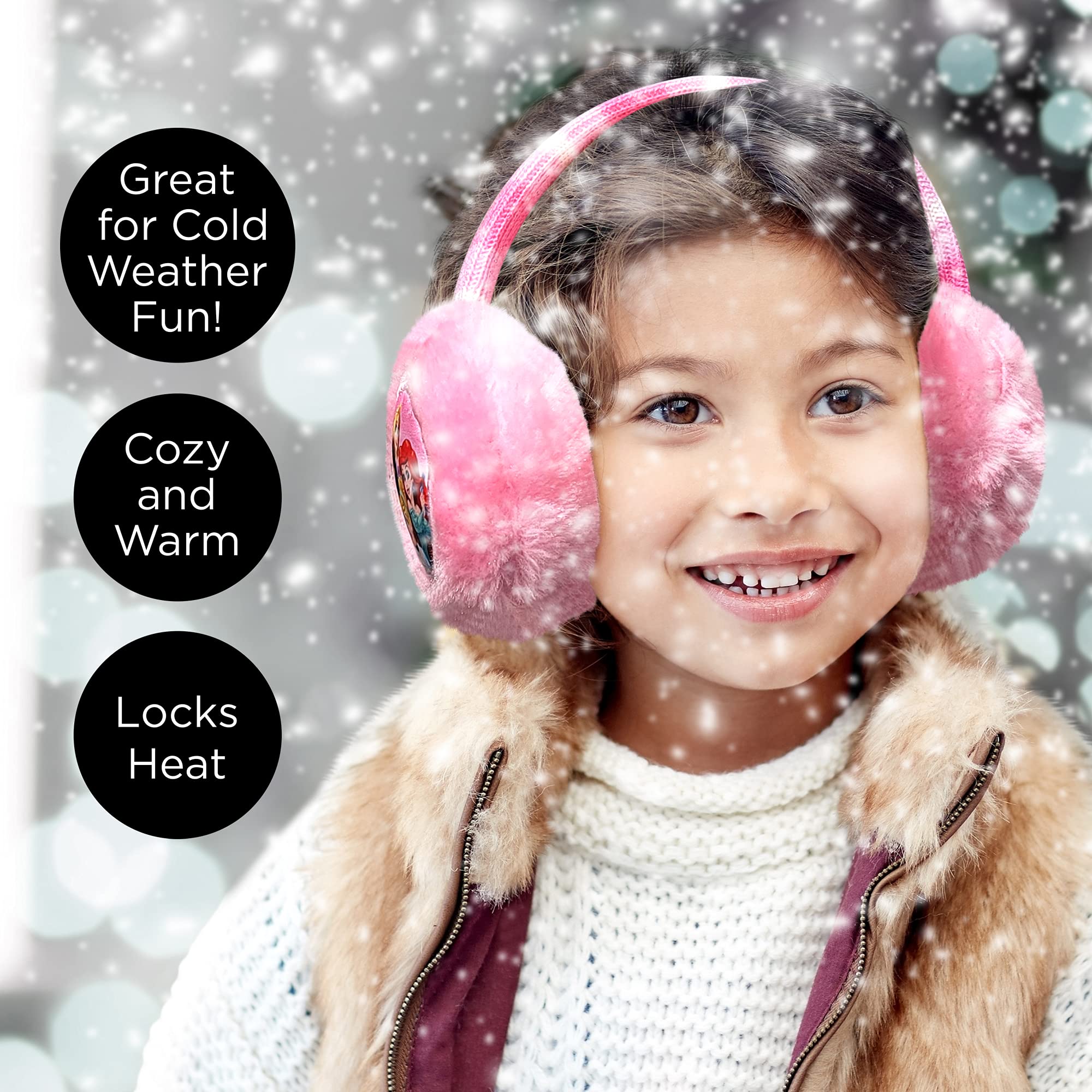 Disney Winter Earmuffs Warmers and Kids Gloves Sets, Princess Plush, Pink, Little Girls, Ages 4-7