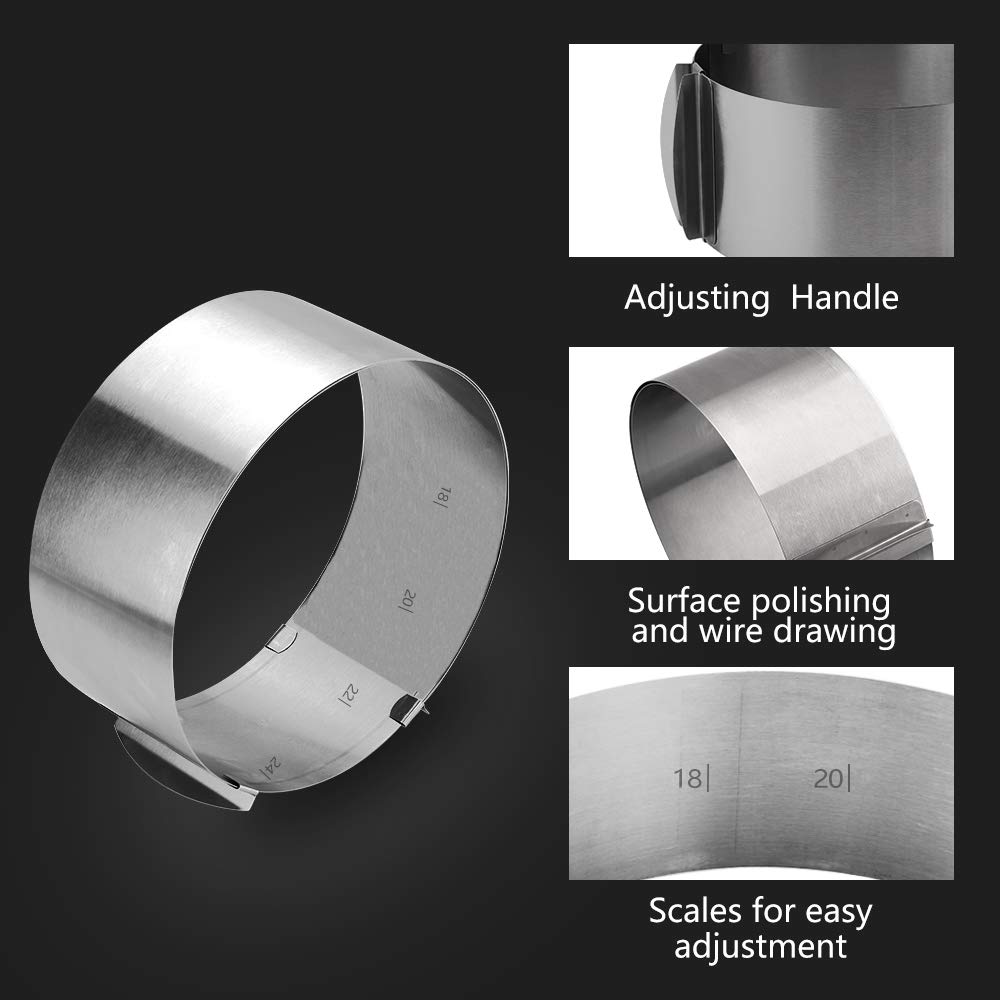 Gutsdoor Adjustable Cake Mold Ring 6-12 Inch Mousse Ring Stainless Steel Cake Mold Set 2-piece Baking Tool (Square+Round)