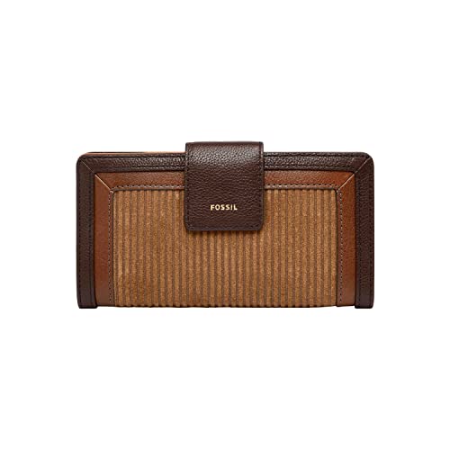 Fossil Women's Logan Suede Leather RFID Blocking Tab Clutch Wallet, Camel Corduroy Suede (Model: SL8246249)