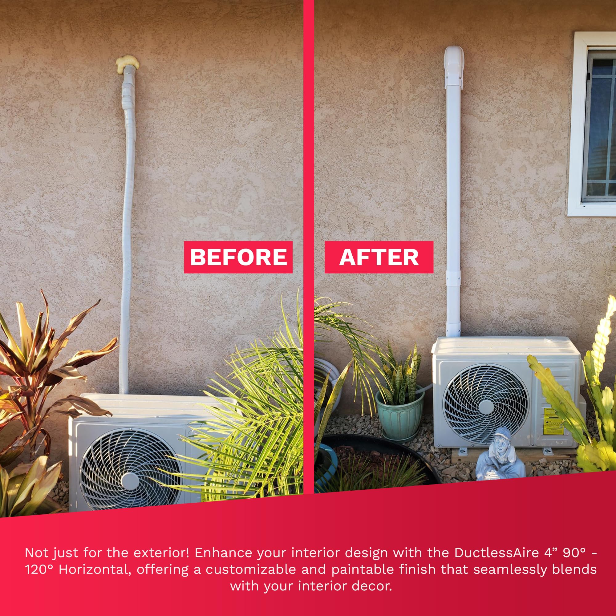 DuctlessAire - Premium 4 inch 90-120º Horizontal Elbow Mini Split Line Set Cover Kit - Protection for Ductless Mini Split/Central Air Systems - Easy Installation - Ideal for Air Conditioners