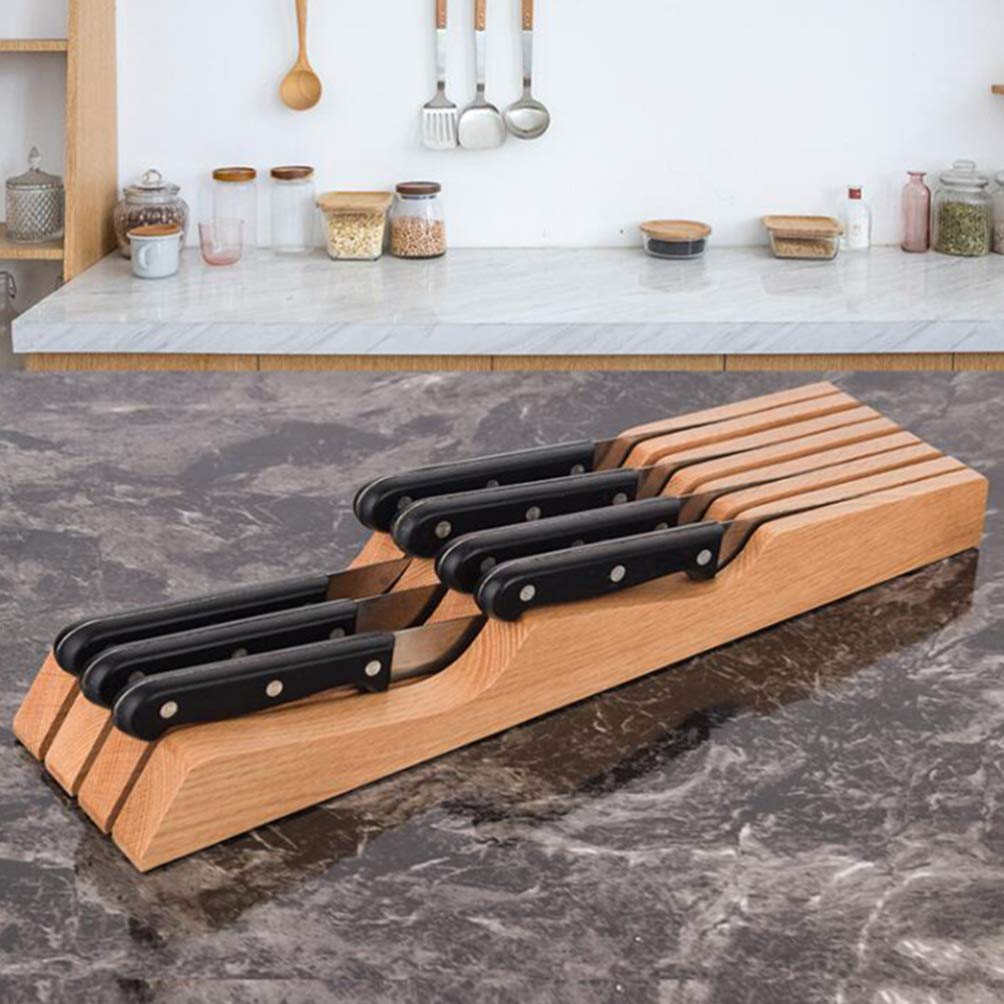 Hemoton Kitchen Knife Block Wood Drawer Knife Organizer Bamboo in Drawer Knife Holder Tray Knives Storage Rack Chopping Knife Stand for Home