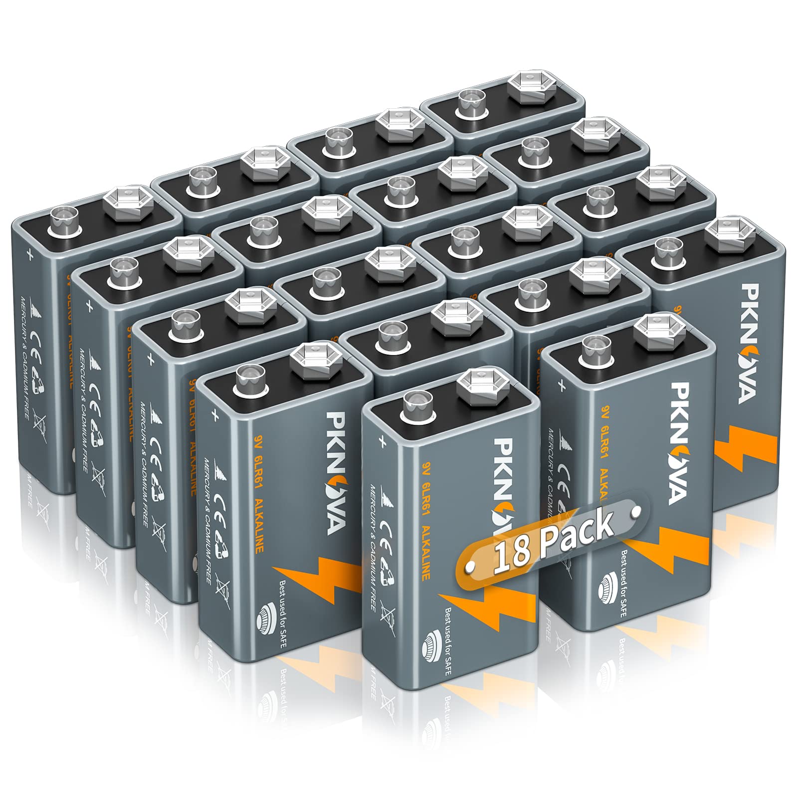 Fseofu PKNOVA 9V Batteries, 6-Count Alkaline Battery, 9V Battery for Smoke Detector, Ultra Long-Lasting, 10-Year Shelf Life