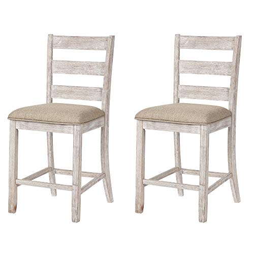 Signature Design by Ashley Skempton 4 Piece Counter Height Dining Set, Includes Table and 3 Barstools, Whitewash & Skempton 24" Counter Height Upholstered Barstool, Set of 2, Antique White
