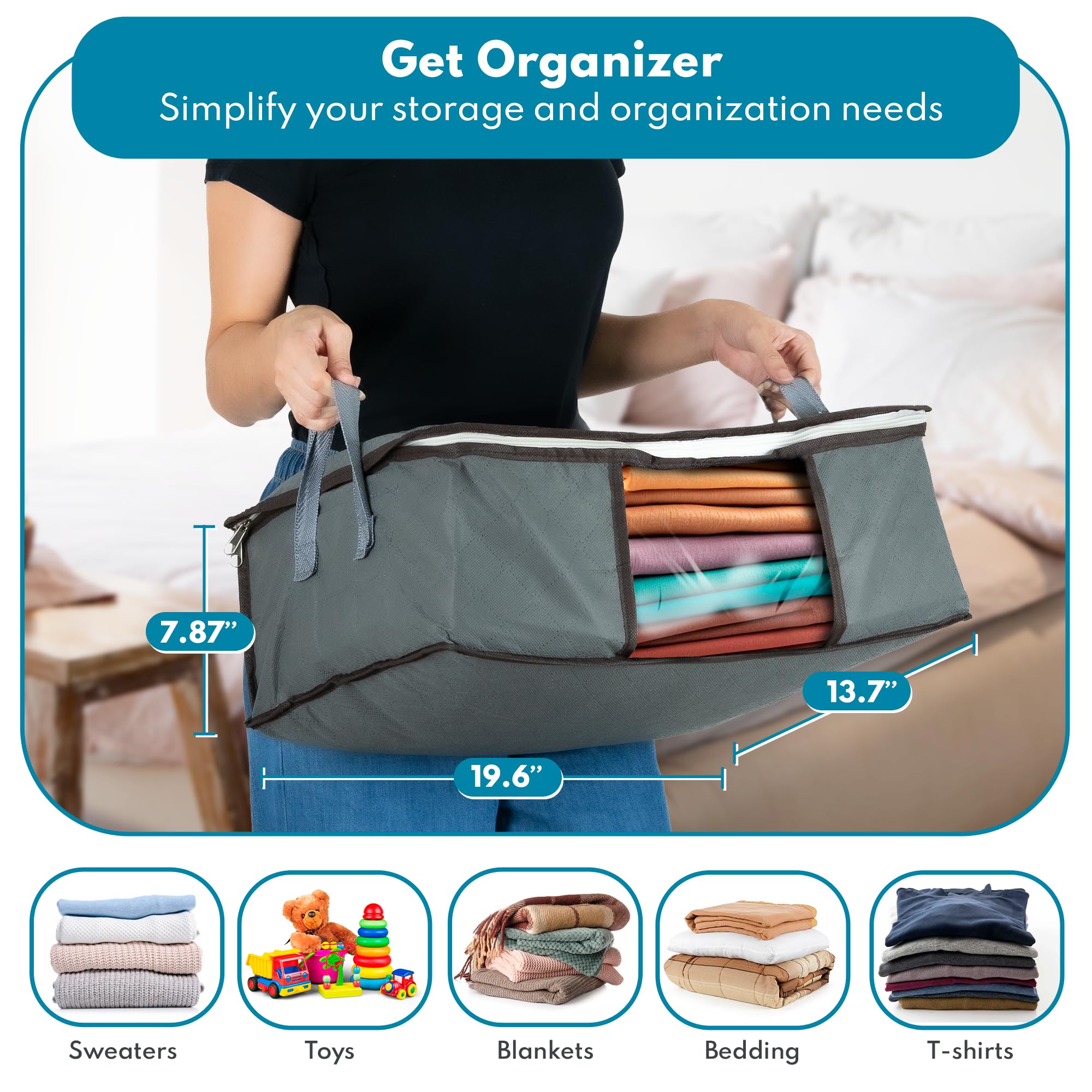 NAJHOM Sheet Organizers and Storage - 8 Pack Closet Storage Bins Extra Large Capacity Storage Bags for Clothes Waterproof Blanket Storage Bags