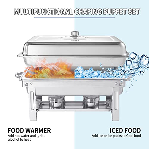 THXSUN 2-Pack 9QT Chafing Dish Buffet Set, Stainless Steel Full Size Chafers and Buffet Warmers Sets, Foldable Chafing Dishes with Pan, Lid, Frame, Fuel Holder for Catering Party Banquet (Upgrade)