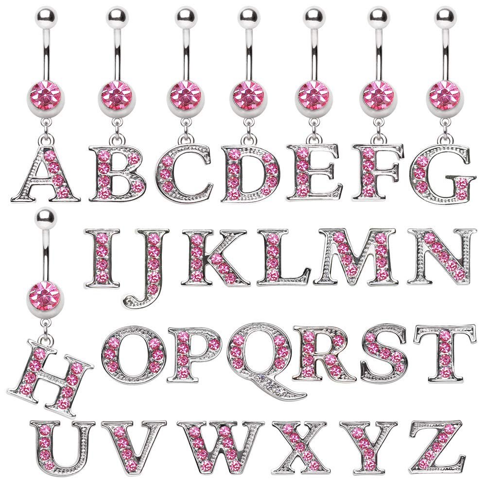 Dynamique 316L Surgical Steel Belly Button Ring With Alphabet Letter Dangle (Sold Per Piece)