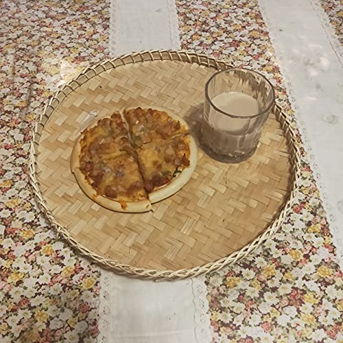 NewFerU Food Serving Tray Table Storage Plate Platter with Handles for 12" Bamboo Woven Dome Lid Cover to Keep out Bugs Flies for Picnic Party Bread Cake Pizza Dry Fruit Dessert Indoor Outdoor (1)