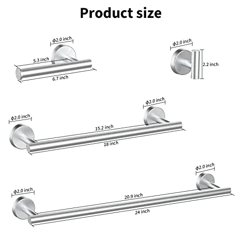 Newfun 10Pcs Brushed Nickel Bathroom Hardware Set - Includes 24&18inch Towel Bar, Robe Hook, Toilet Paper Holder, 2 Pack 5 Piece Bathroom Accessories Set Stainless Steel Wall Mounted