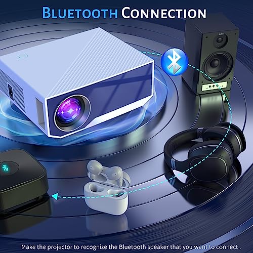 Projector with WiFi and Bluetooth, Native 1080P 4K Support Portable Outdoor Video Mini Projectors 12000L with Screen and Tripod for Home Theater Compatible with HDMI,USB,VGA,AV,iOS and Android Phone
