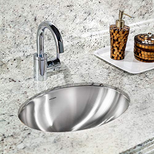 HOUZER CH-1800-1 Opus Undermount Oval Bowl Bathroom Sink, Without Overflow, 17.75" x 13.56", Stainless Steel