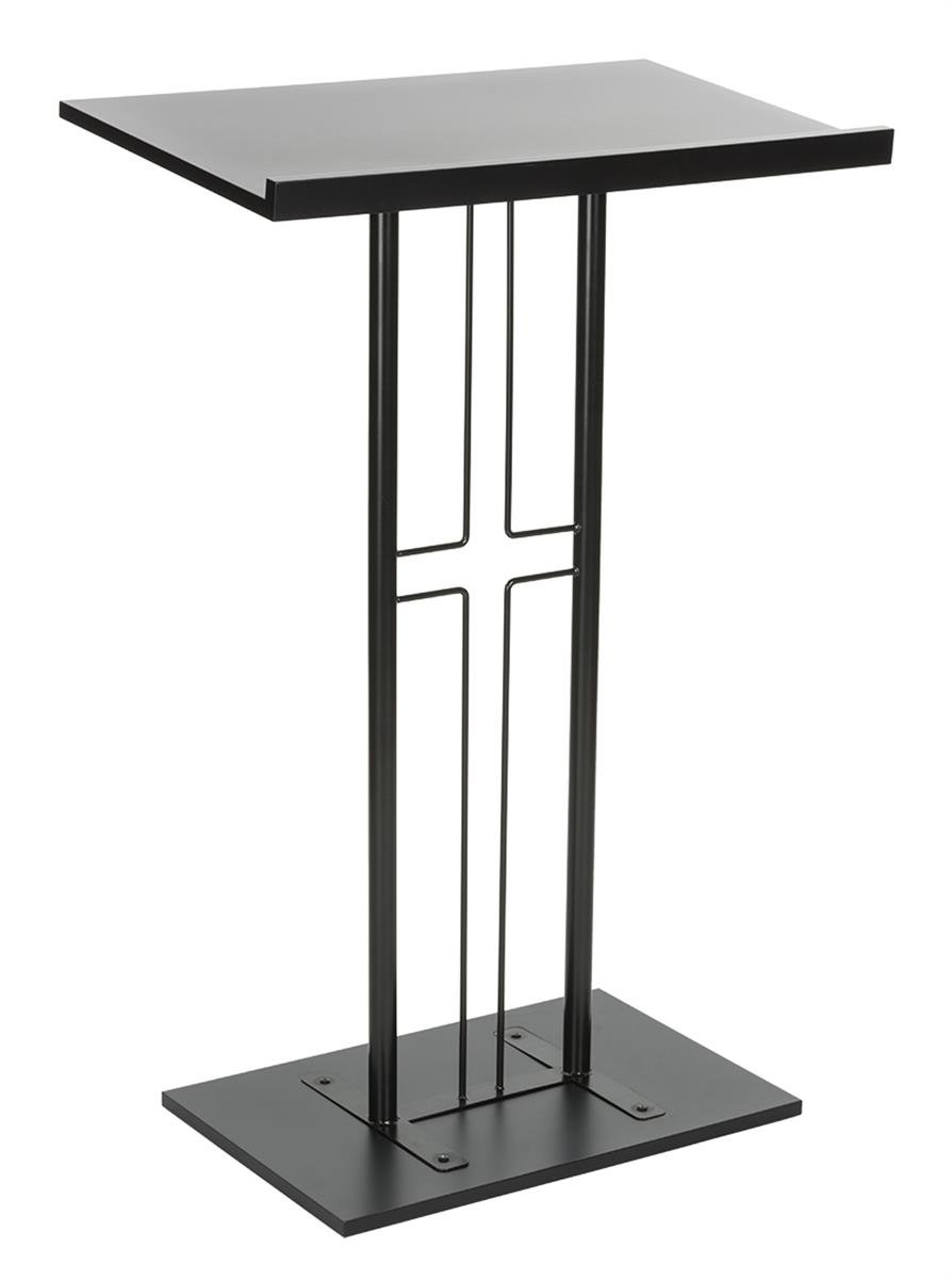 Displays2go LCTPCRSBLK Cross Podium, Floor Standing Pulpit, Slanted Top, Steel with Wood Base, Black
