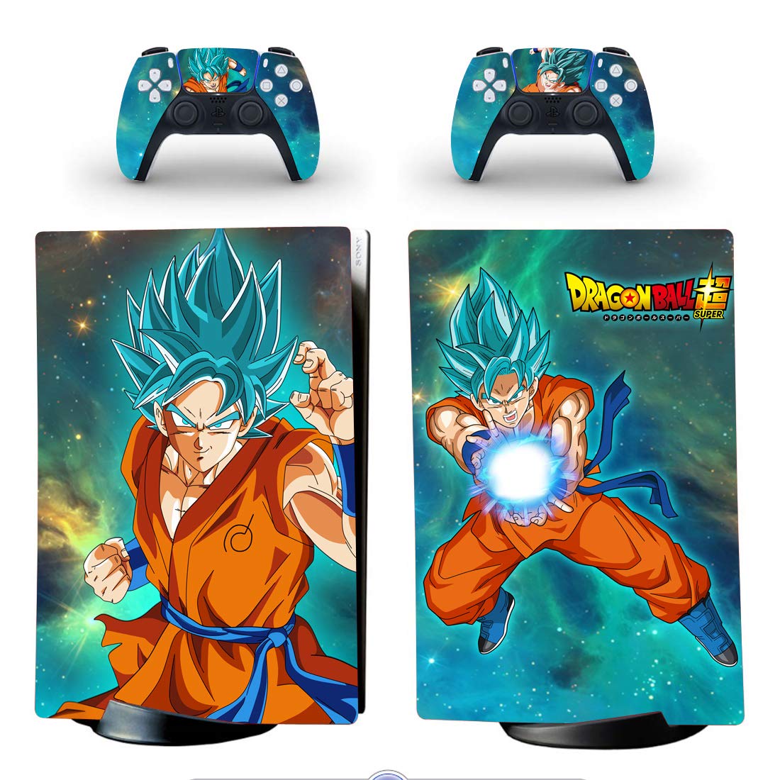 Decal Moments PS5 Digital Edition Console 2 Controllers Full Body Cover Vinyl Skin Decals Stickers for Playstation 5 Digital Console and Controllers Super Goku