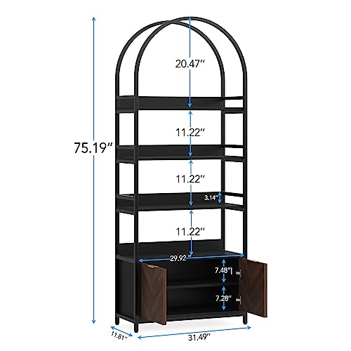 LITTLE TREE 75.9 Inch Arched Bookshelf Etagere Bookcase with Cabinet Door for Living Room