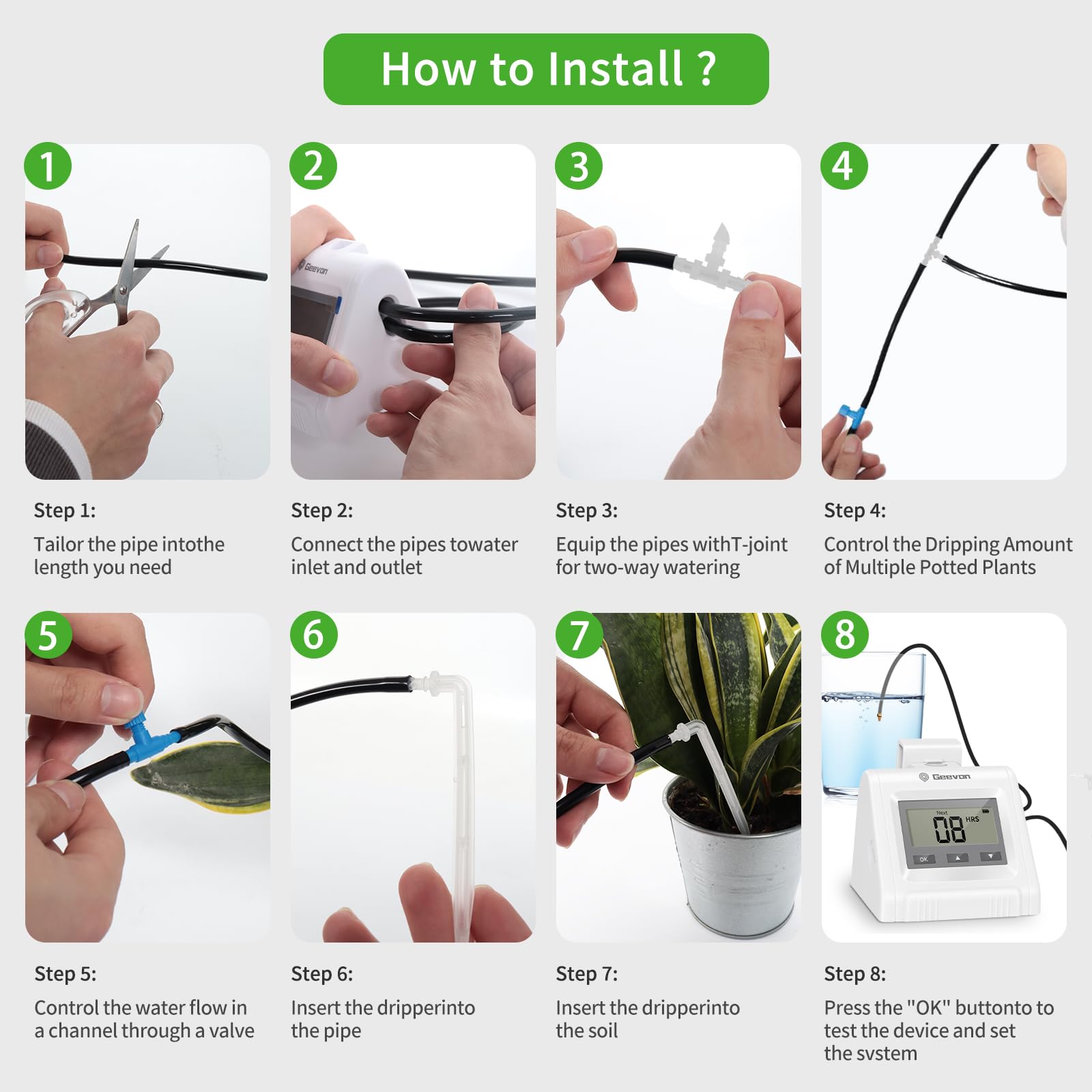 Geevon Automatic Watering System for Potted Plants, Automatic Plant Waterer Indoor with 30-Day Programmable Timer, Automatic Drip Irrigation Kits for Vacation Plant Self Watering(USB Included)