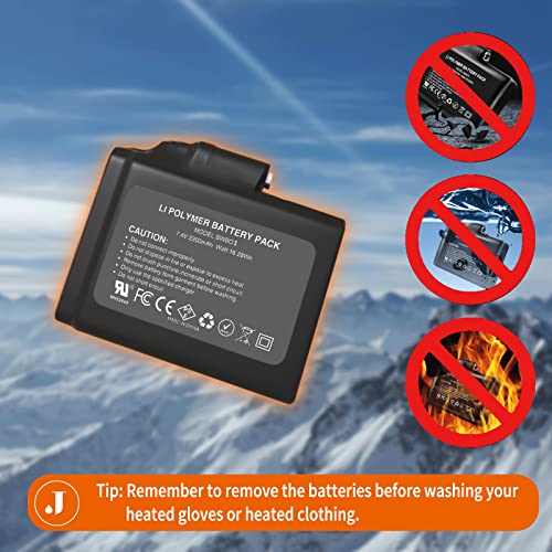 J JINPEI Rechargeable 7.4V 2200mAh Li-ion Batteries, Rechargeable Batteries for Heated Gloves, Mittens, Socks, Hat, Knee Braces, Pad (2pcs Included)
